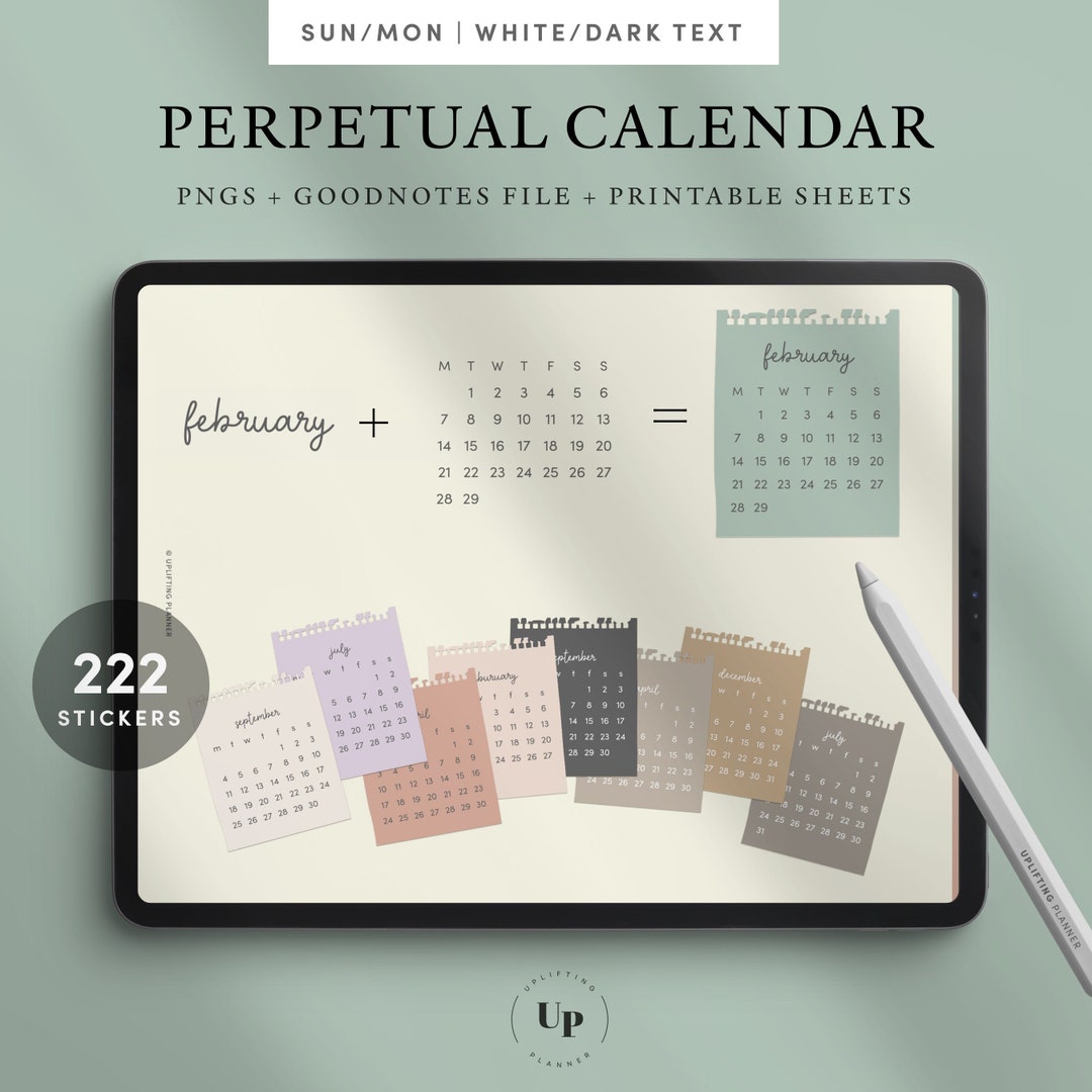 Perpetual Mini Calendar Tab Digital Sticker Goodnotes DIY Mini Monthly ...