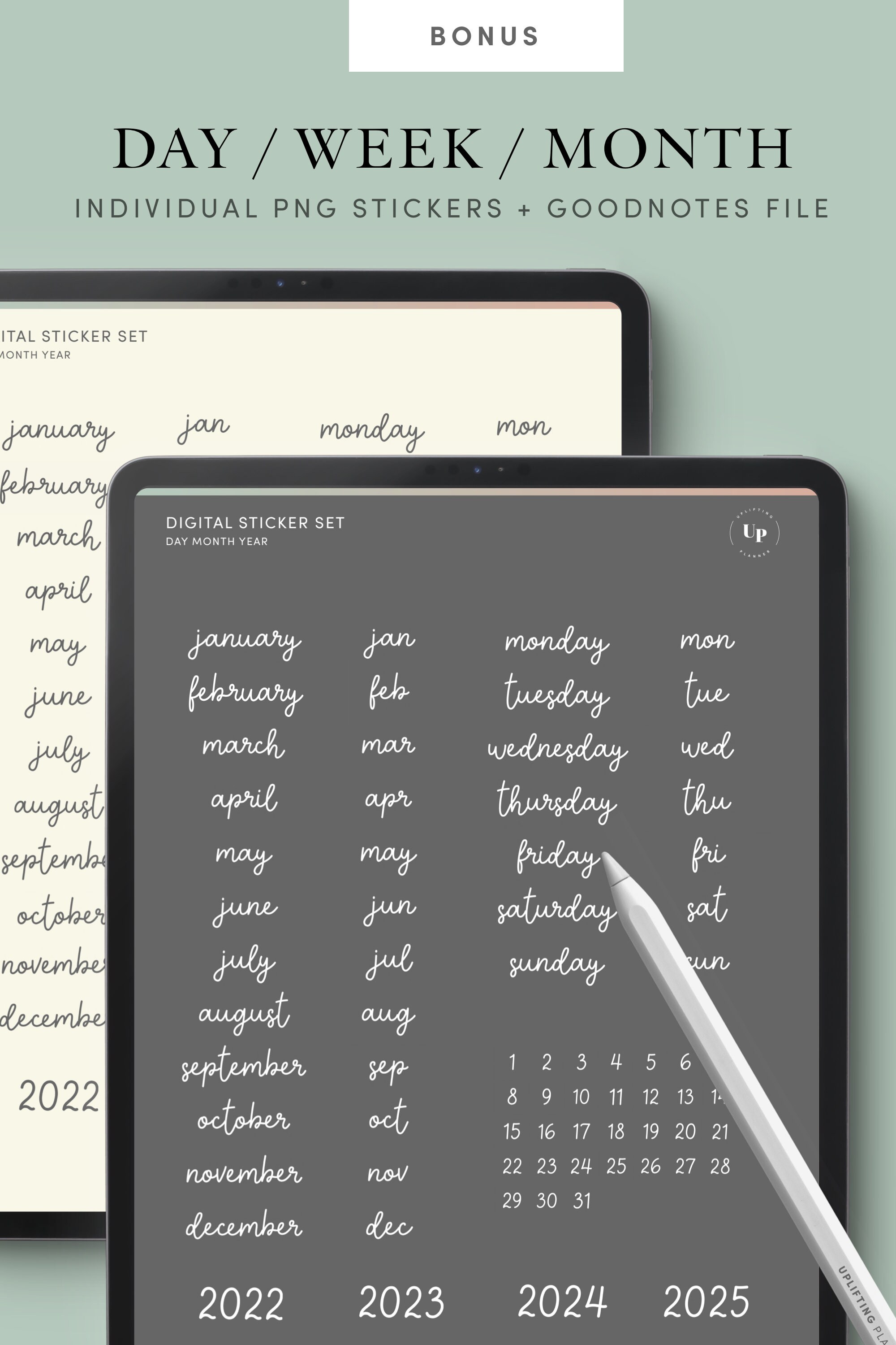 Calendar Digital Sticker Bundle Perpetual Mini Monthly Calendar and US ...