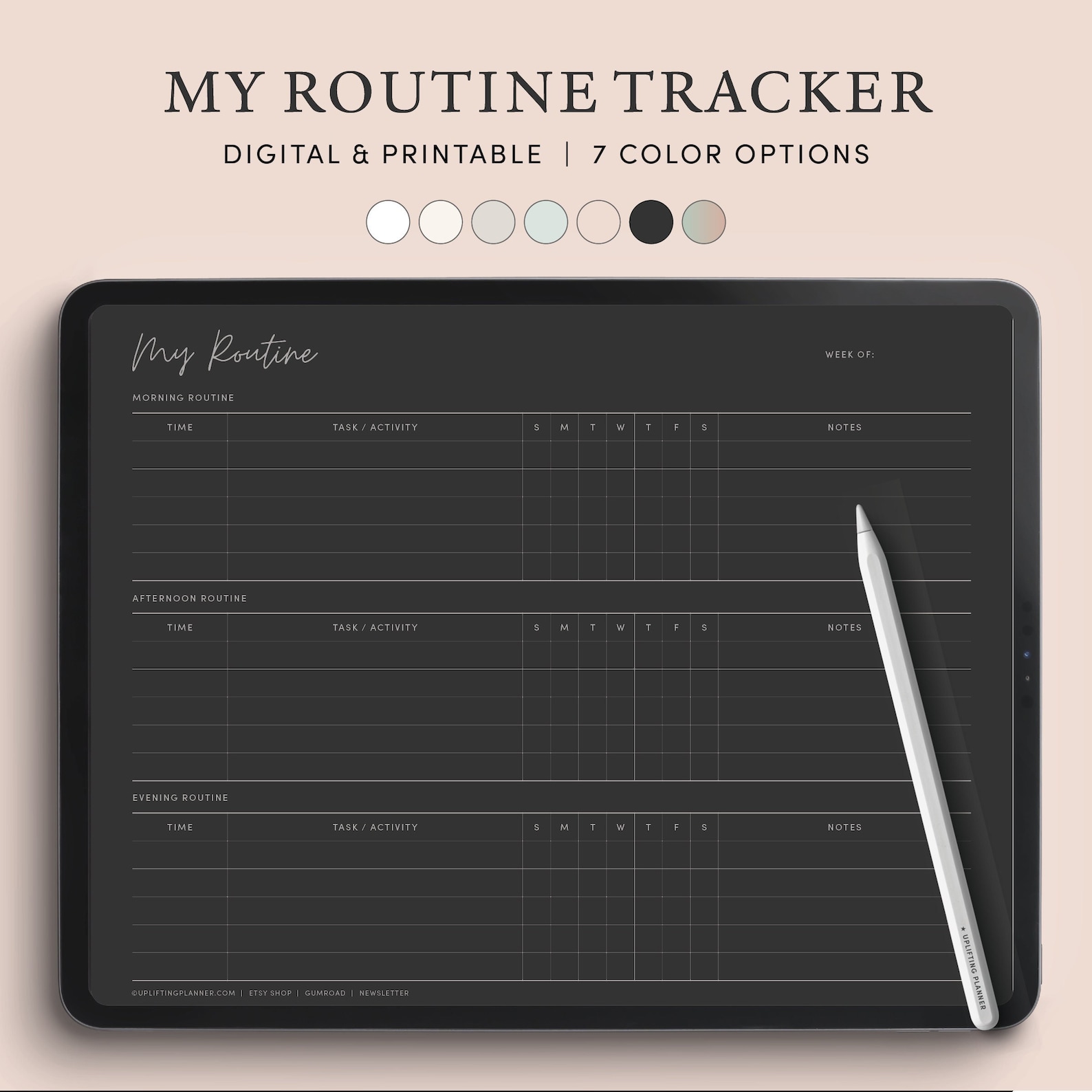 Goodnotes Routine Template Dark Mode Routine Tracker iPad Daily Weekly ...