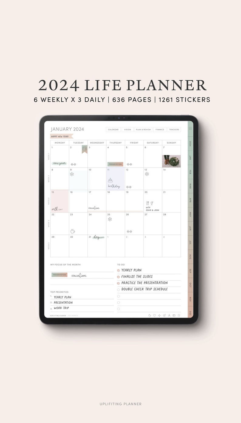 2024 Life Planner Goodnotes Digital Planner Portrait Dated - Etsy