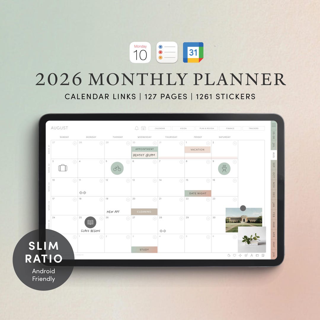 2026 Simple Monthly Planner: Goodnotes, Apple Shortcuts + Google ...