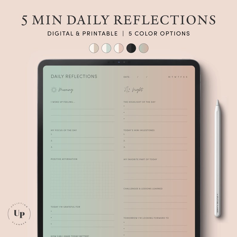Daily Reflection Journal 5 Min Digital Gratitude Journal - Etsy