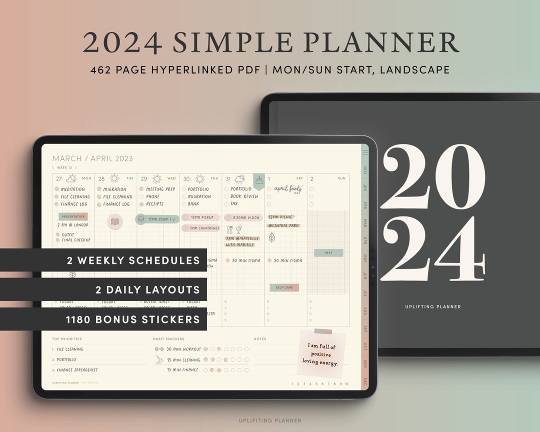 2024 Simple Digital Planner GoodNotes 2024 Weekly Hourly Schedule Time ...