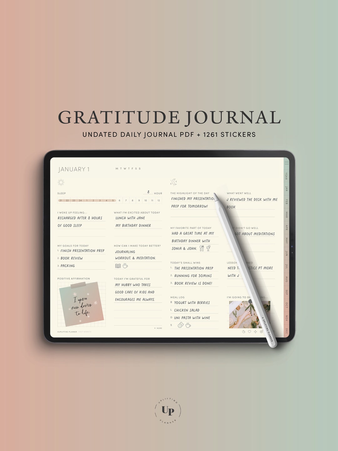 Daily Gratitude Journal Digital 5 Minute Journal Goodnotes Undated ...