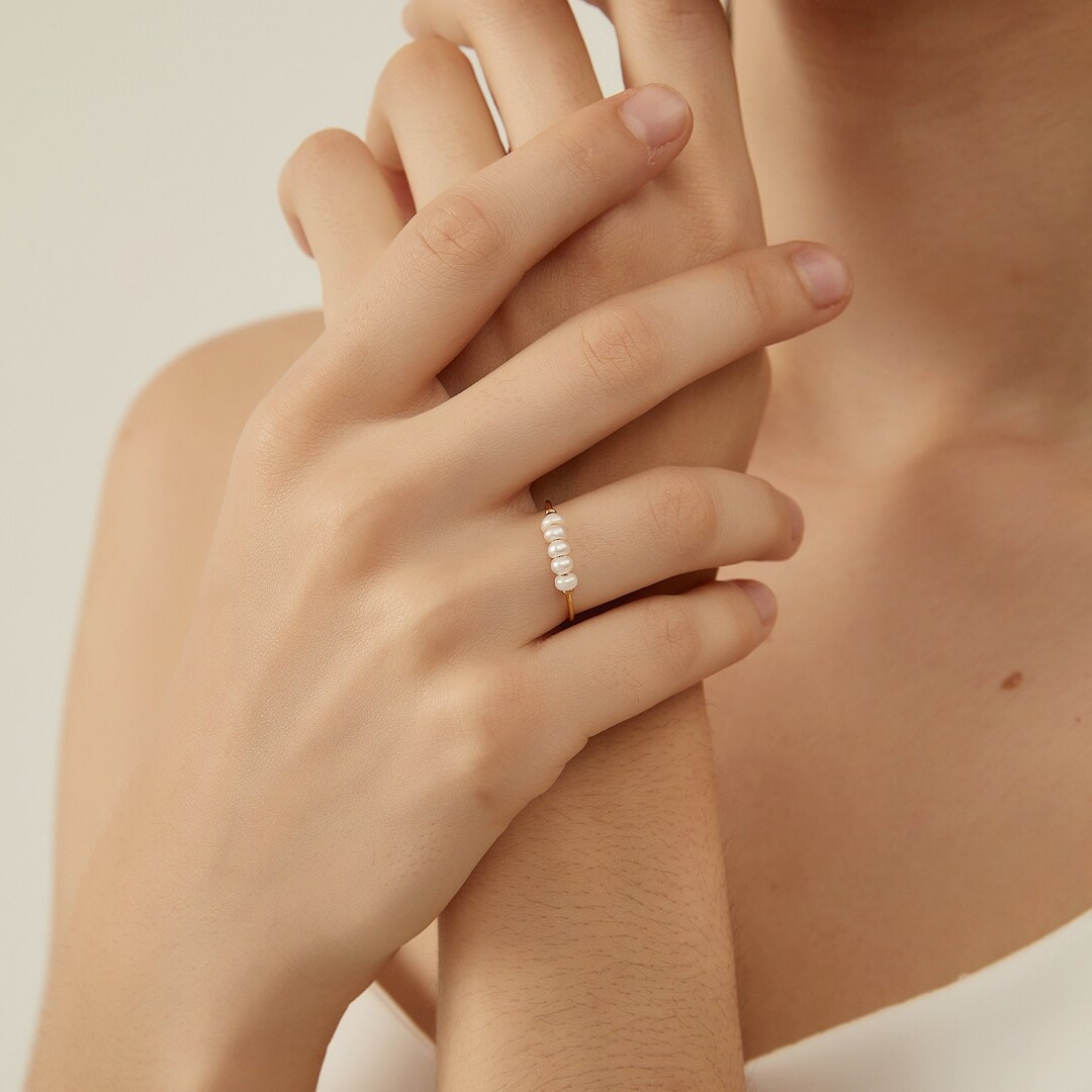 Tiny Pearl Ring,gold Anxiety Ring,minimalist Gold Pearl Ring,freshwater Pearl Ring,wedding Ring ...