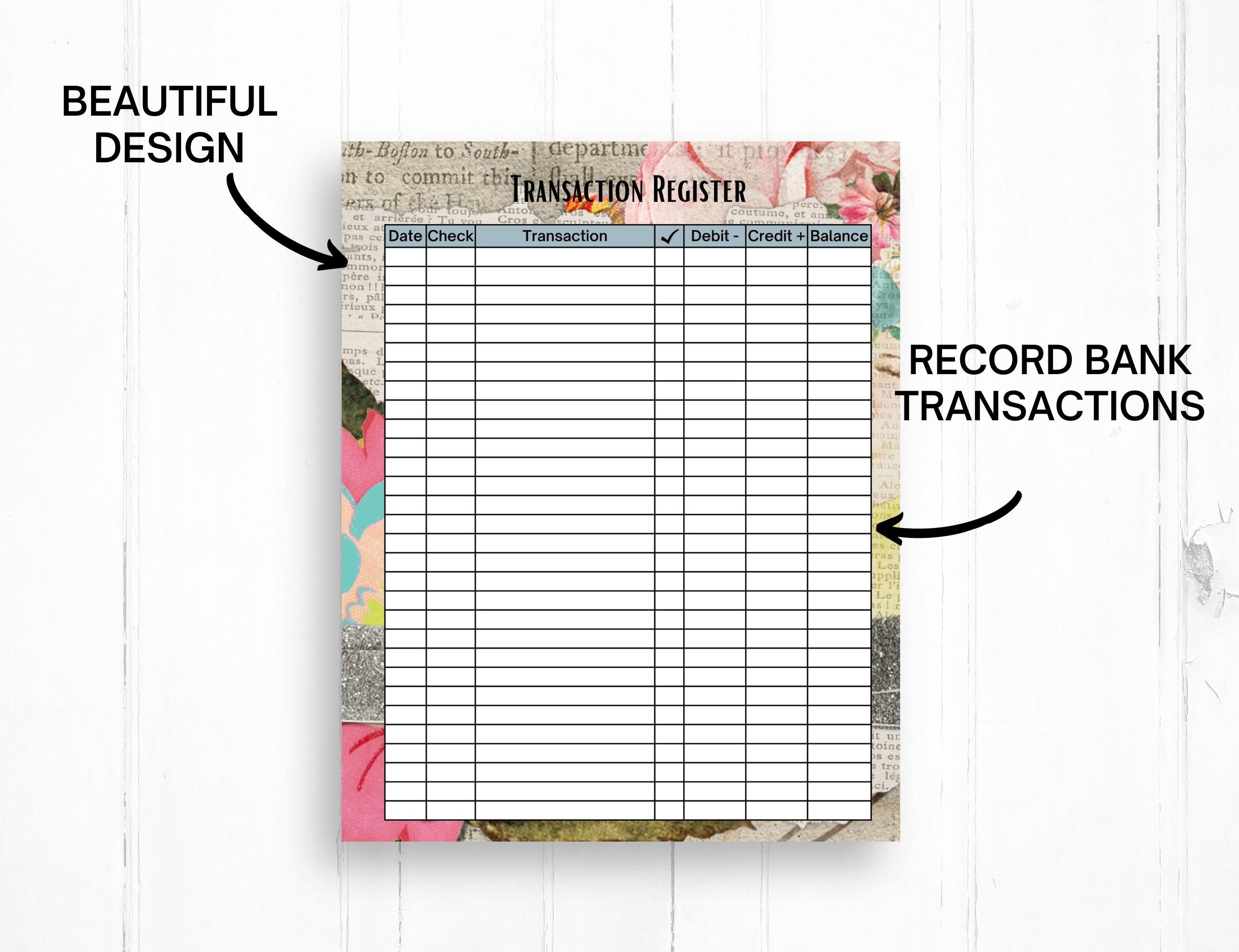 Check Register, Checkbook Register, Junk Journal Style, Checking ...