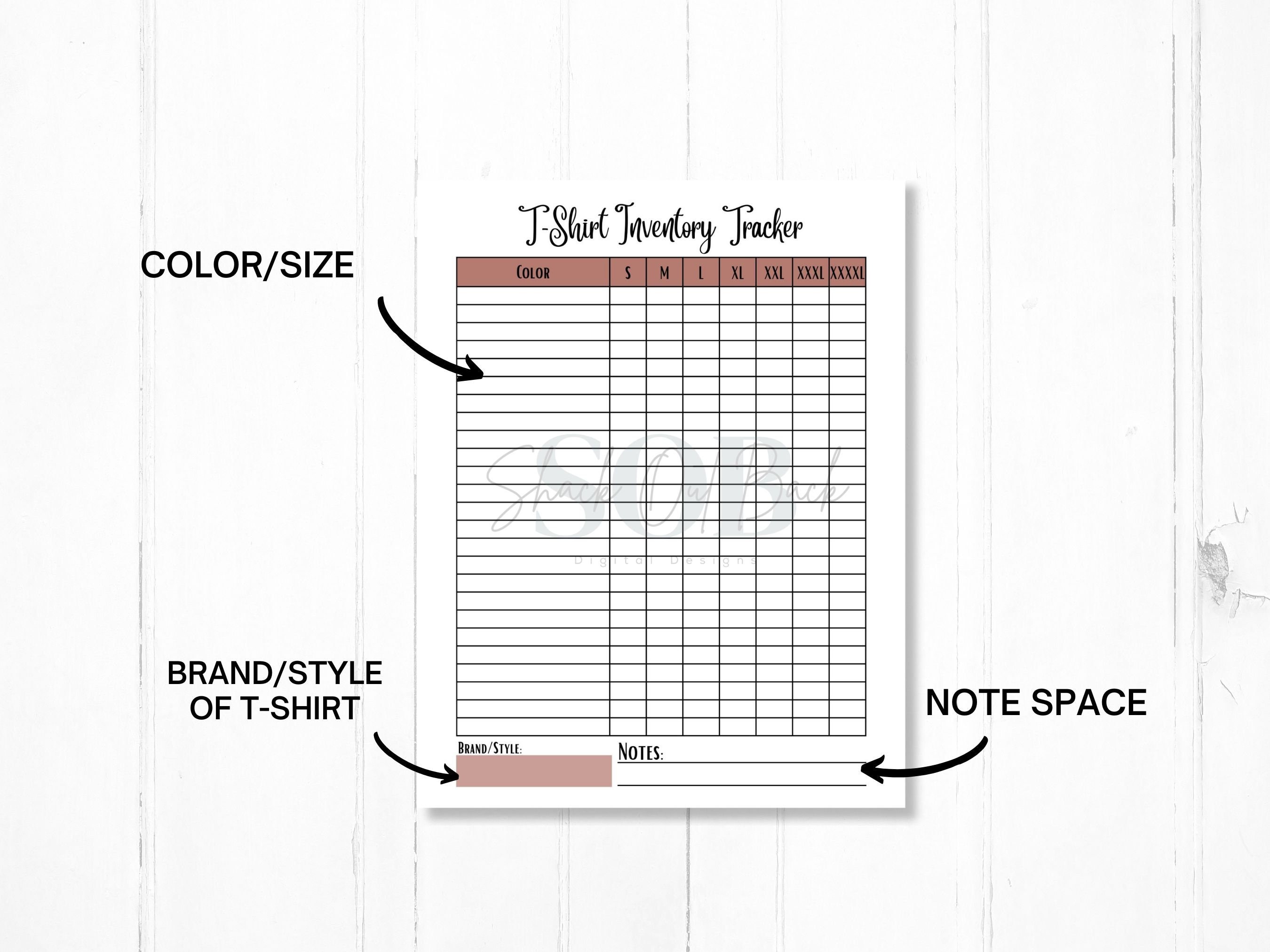 T-shirt Inventory Tracker for Small Business, Inventory Tracker ...
