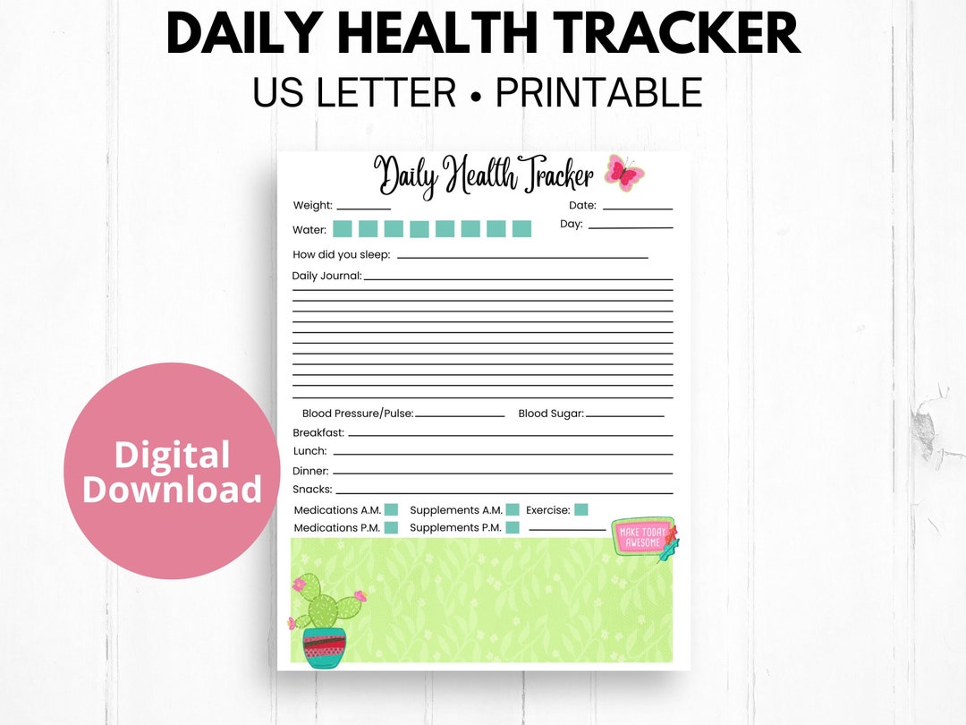 Daily Health and Wellness Journal Page, Wellness Tracker, Printable ...