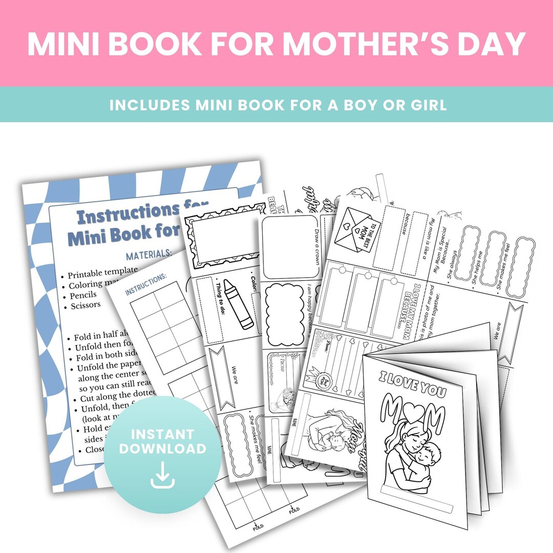 Mothers Day Mini Book Printable, Kids Coloring Gift for Mom, DIY ...