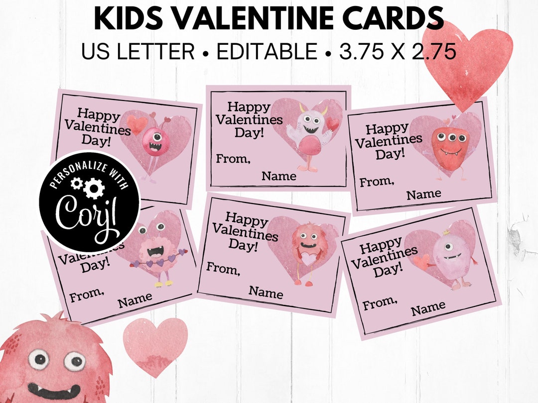 Monster Valentines Card, Kids Valentine Card, Classroom Valentines Card ...