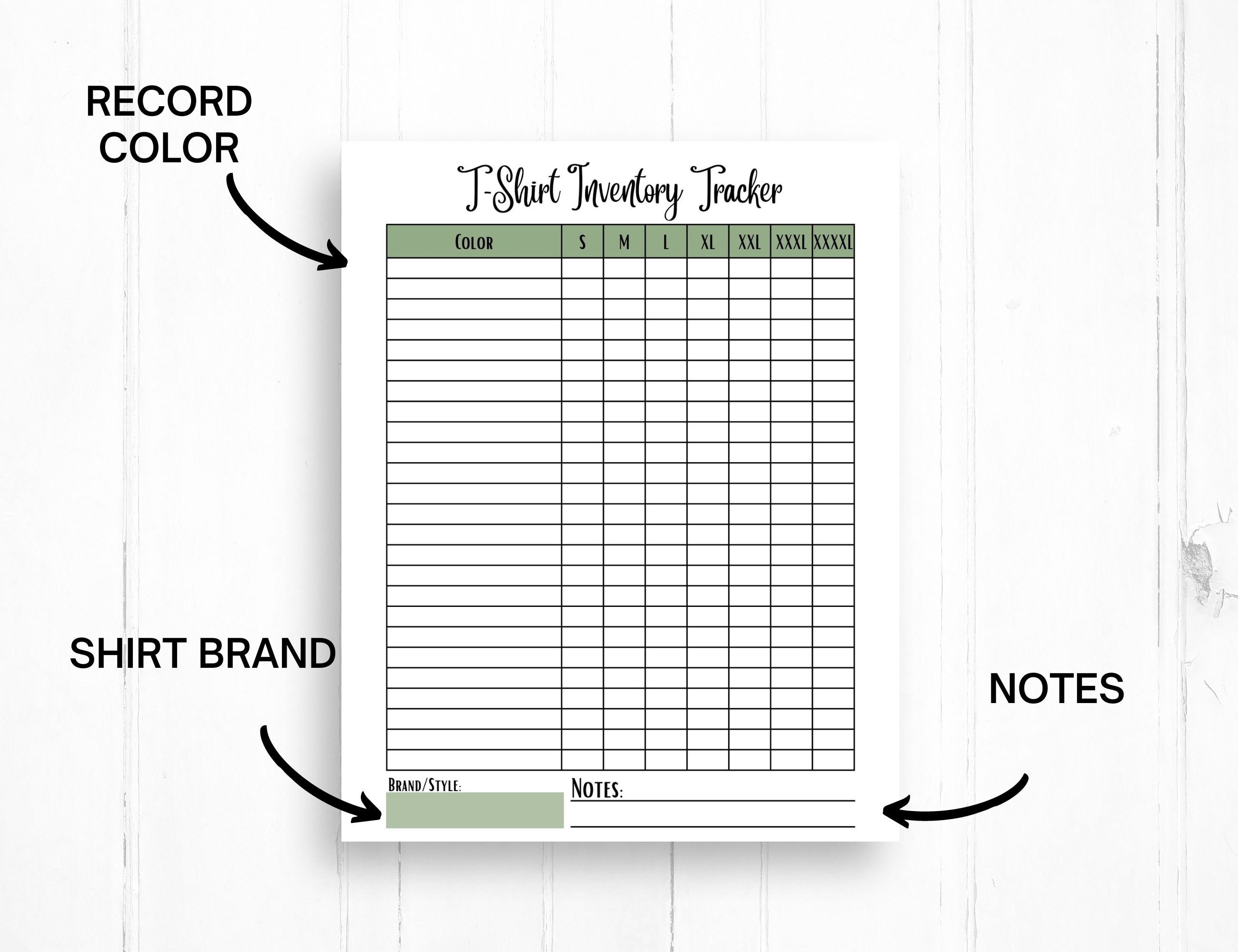 T-shirt Inventory Tracker for Small Business, Inventory Tracker ...