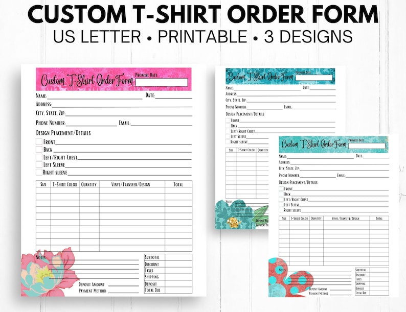 Custom Tshirt Order Form | Tshirt Order Form | Custom Order Form ...