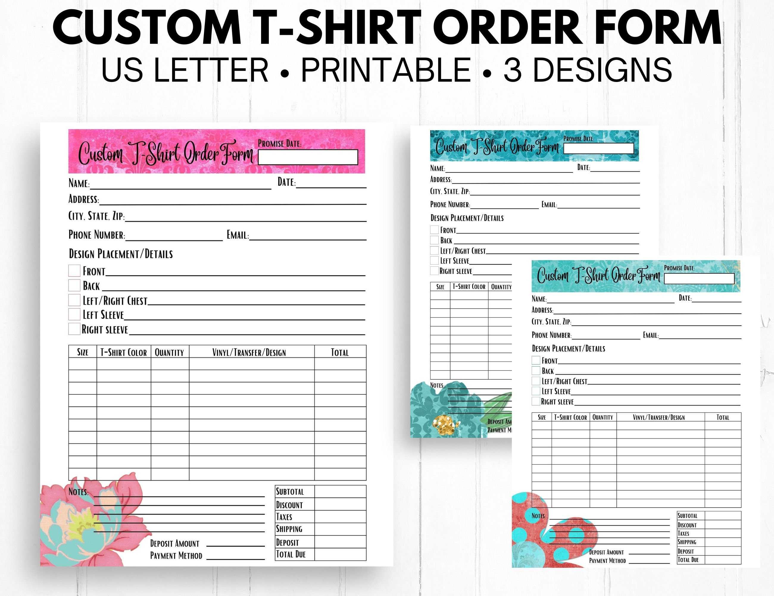 Custom Tshirt Order Form | Tshirt Order Form | Custom Order Form ...