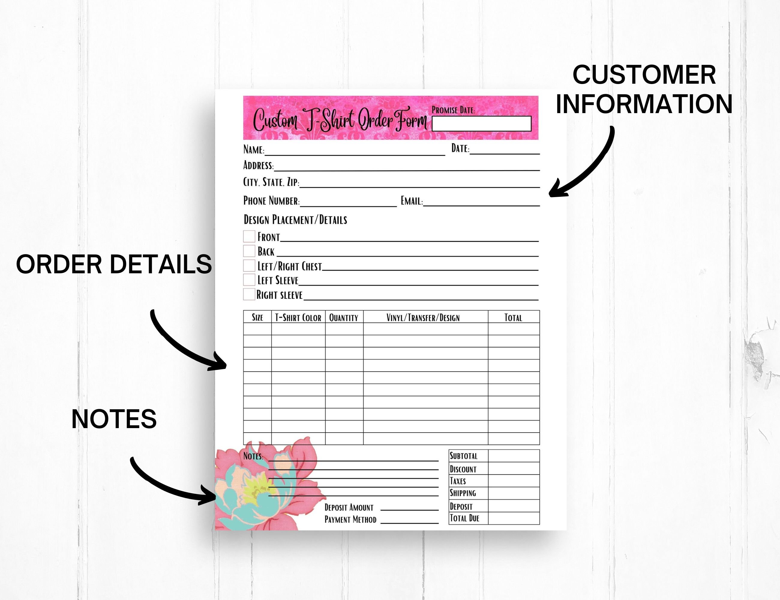 Custom Tshirt Order Form | Tshirt Order Form | Custom Order Form ...