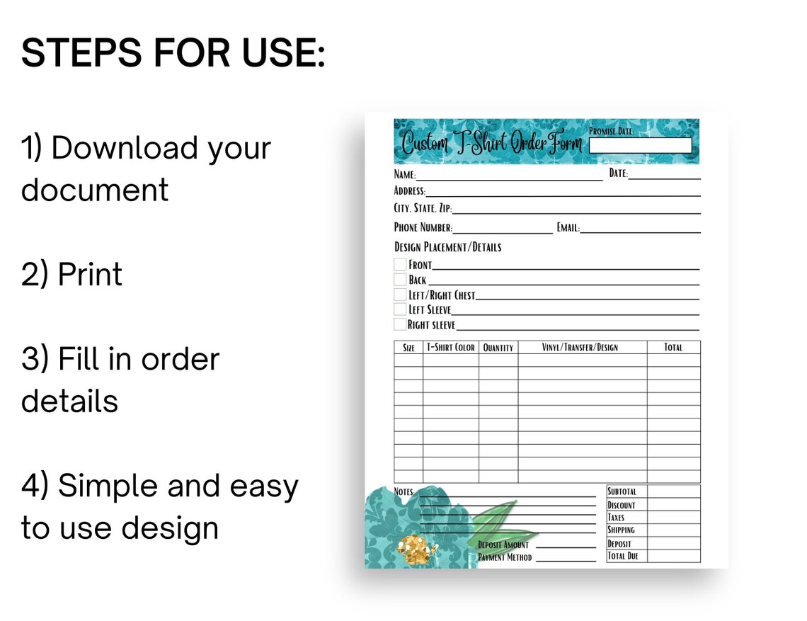 Custom Tshirt Order Form Tshirt Order Form Custom Order - Etsy