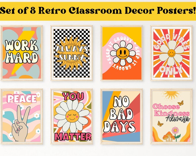 Retro Bright Classroom Poster, Classroom Decor, Back to School, Groovy ...