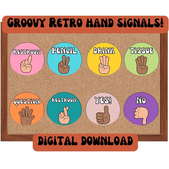 Groovy Retro Hand Signals Classroom Decor Easy Request - Etsy