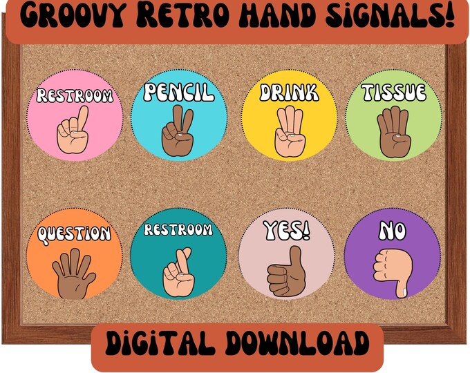 Groovy, Retro, Hand Signals, Classroom Decor, Easy Request Signals ...