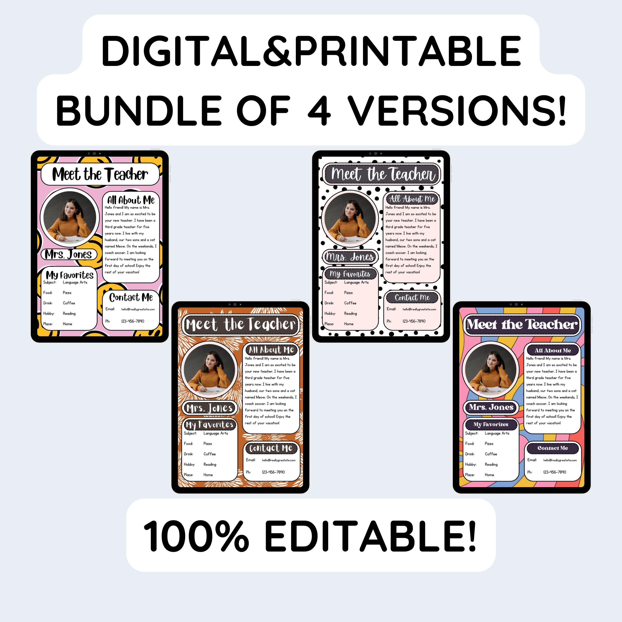 BUNDLE OF 4 EDITABLE Meet the Teacher Templates Boho Retro - Etsy