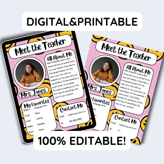 EDITABLE Meet the Teacher Template Groovy Retro Smiley - Etsy