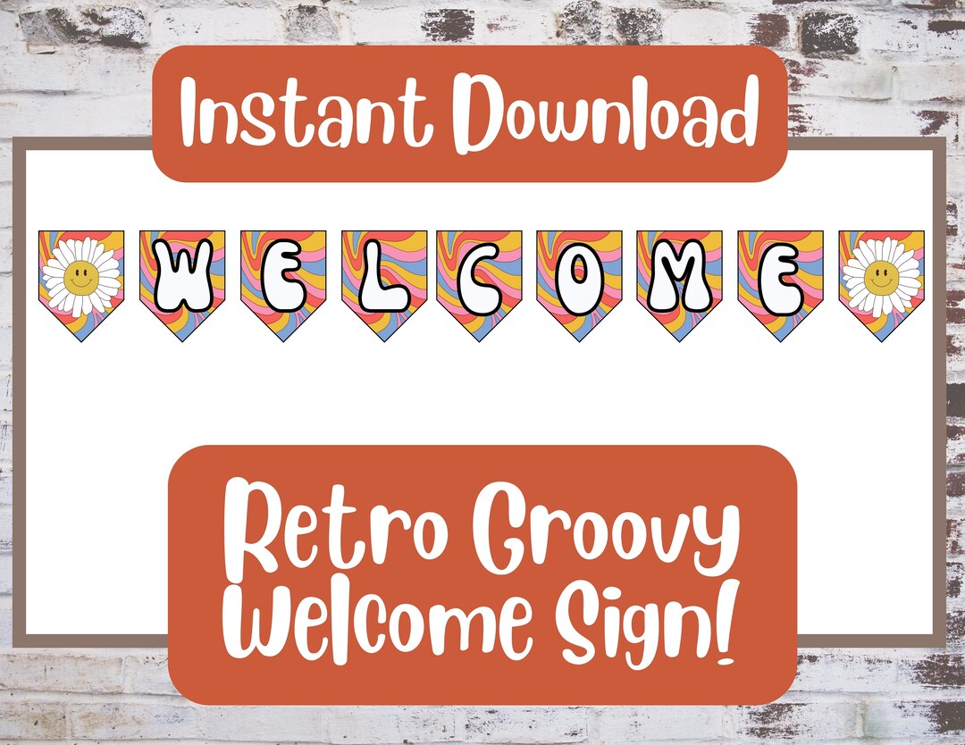 Retro Groovy Welcome Sign, Banner, Classroom Decor, Back to School ...