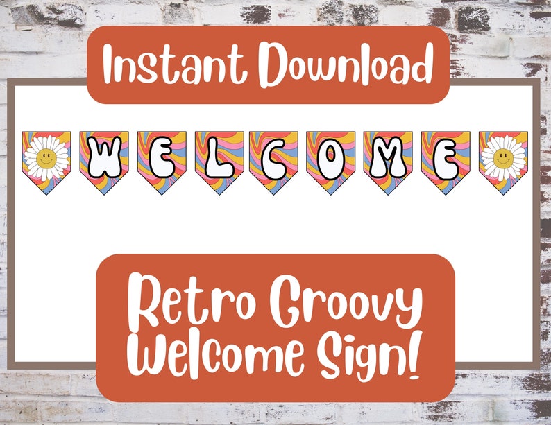 Retro Groovy Welcome Sign Banner Classroom Decor Back to - Etsy