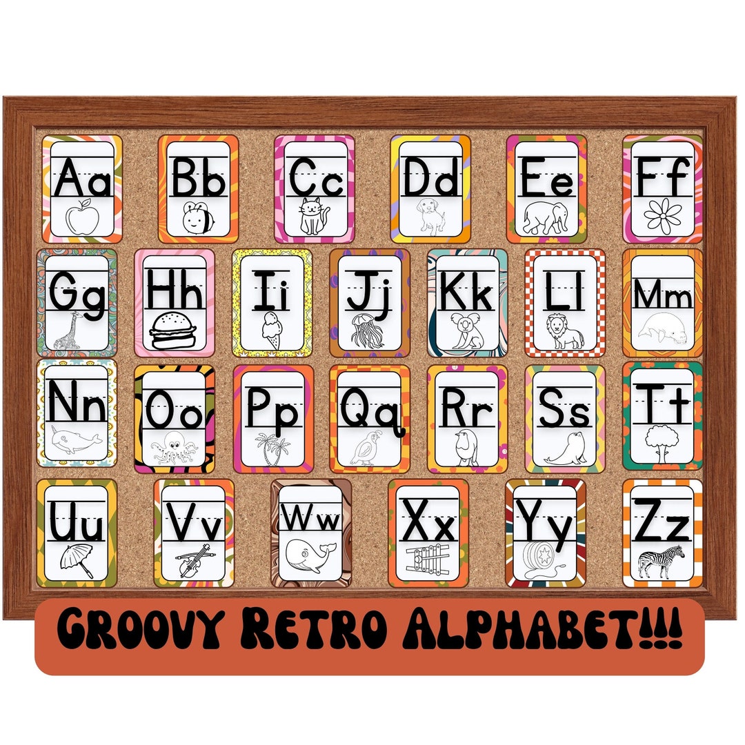 Groovy Retro Primary Alphabet Posters Animal Bright - Etsy