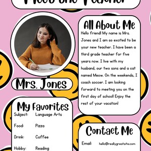 EDITABLE Meet the Teacher Template, Groovy, Retro, Smiley, Teacher ...