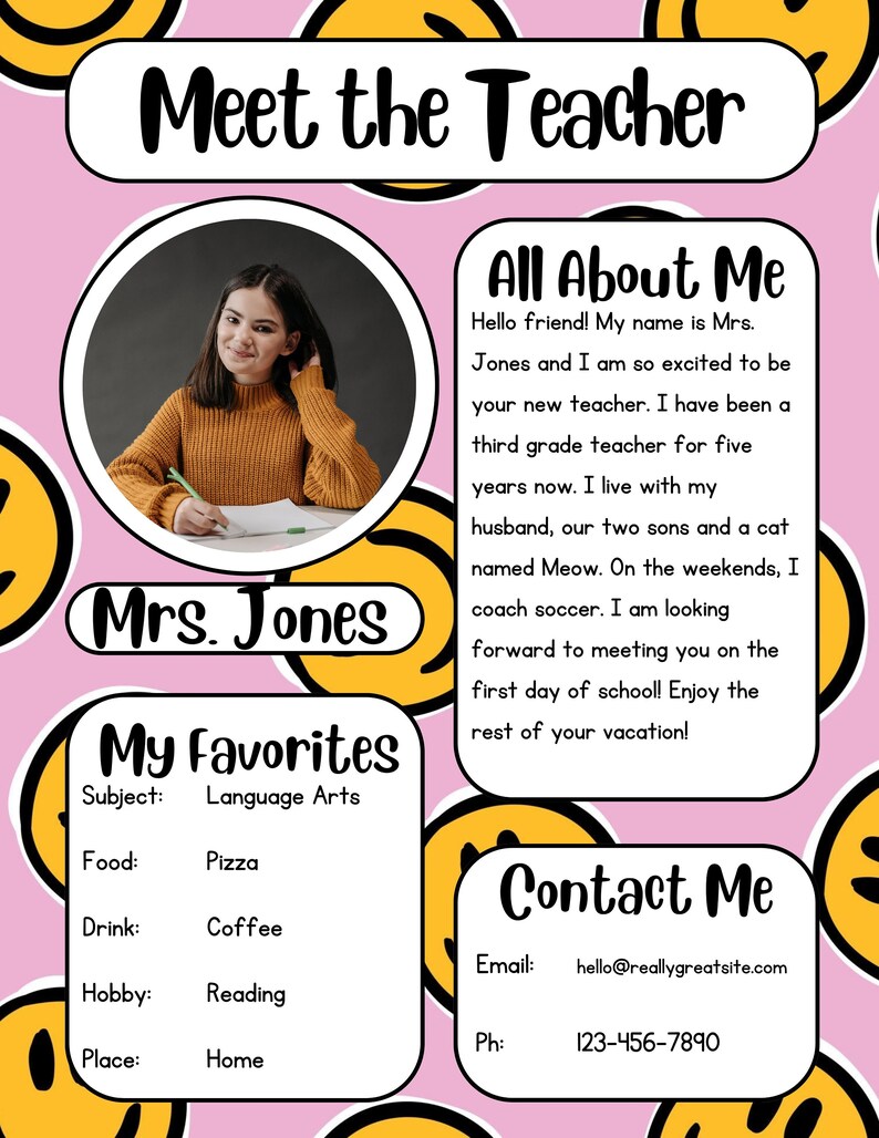 EDITABLE Meet the Teacher Template, Groovy, Retro, Smiley, Teacher ...