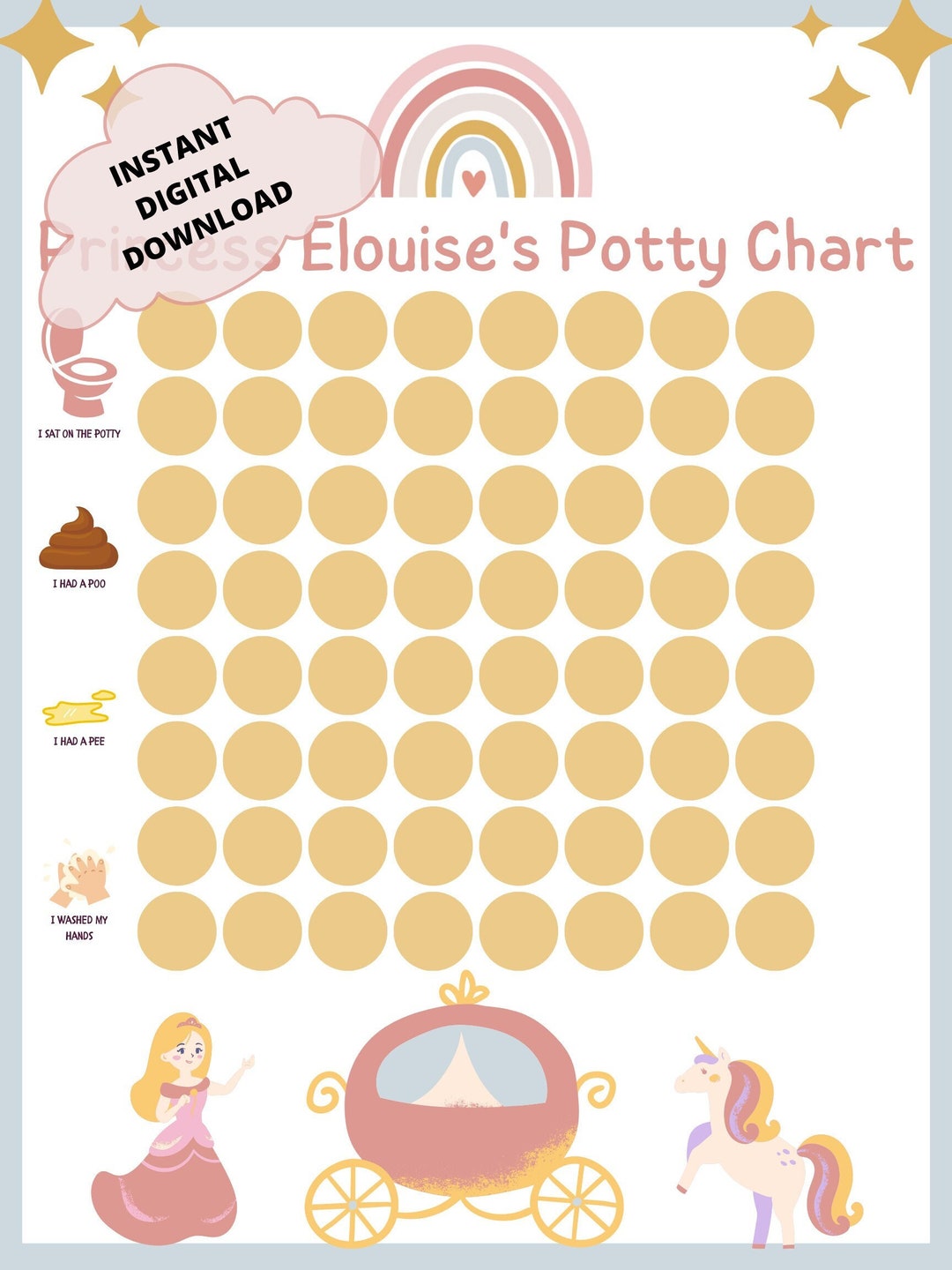 Princess Potty Chart | Instant Download | Sticker Chart - Etsy