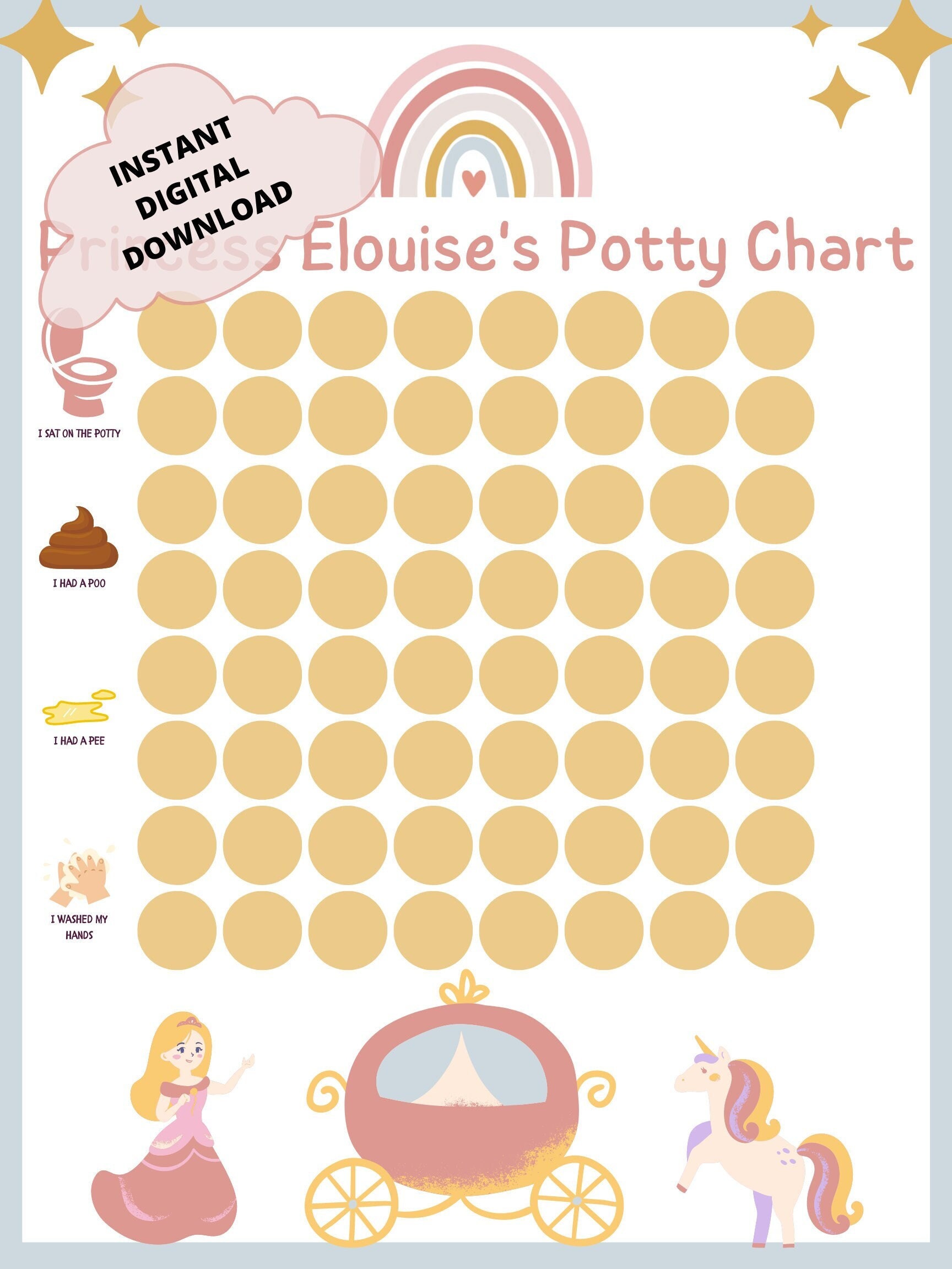 Princess Potty Chart | Instant Download | Sticker Chart - Etsy