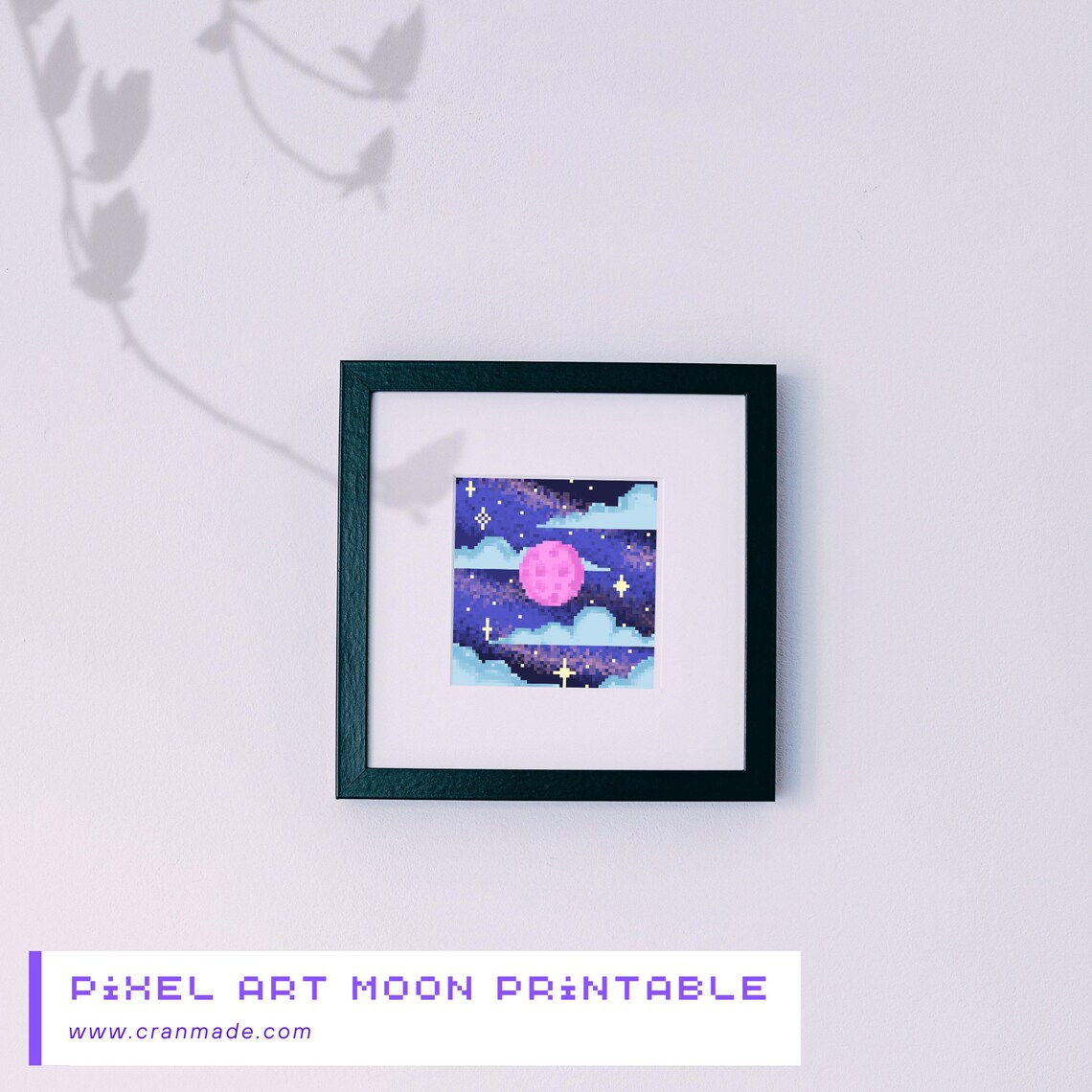 Pixel Art Moon Print, Digital Download Printable Wall Art, Night Sky ...