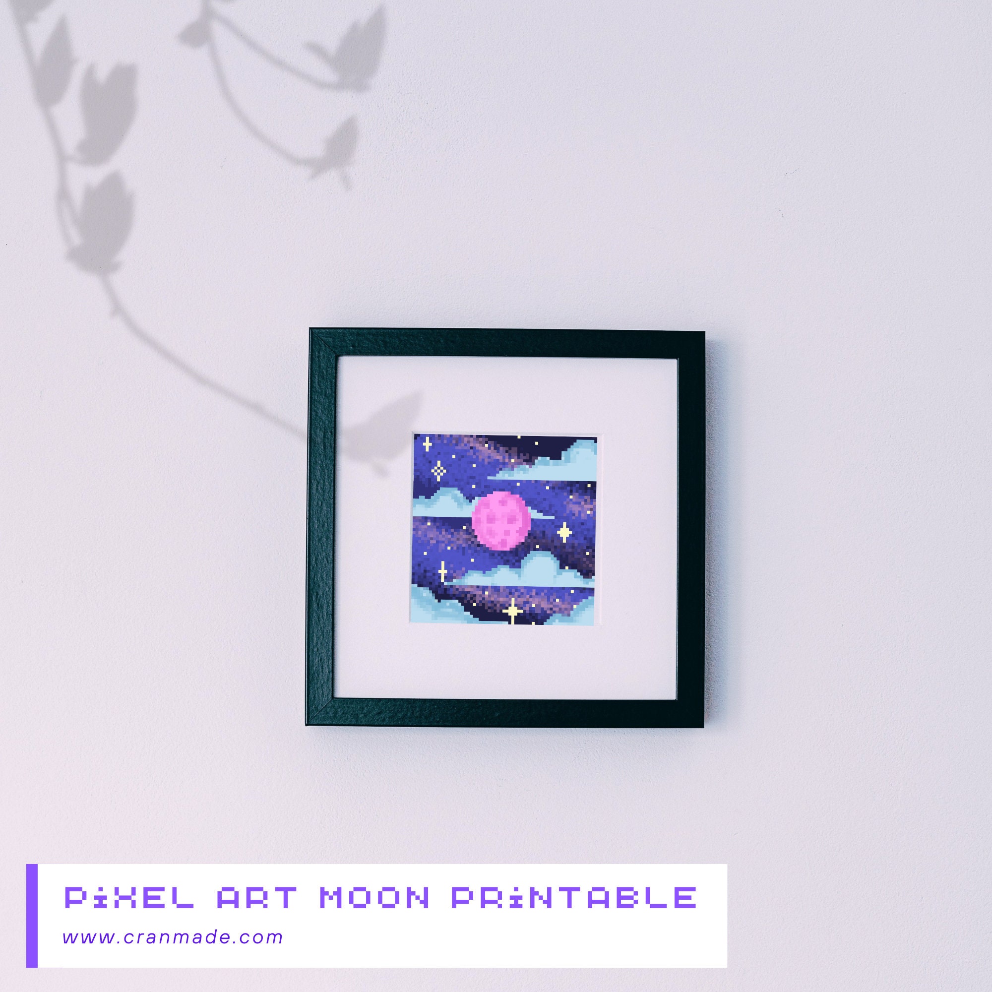 Pixel Art Moon Print, Digital Download Printable Wall Art, Night Sky ...