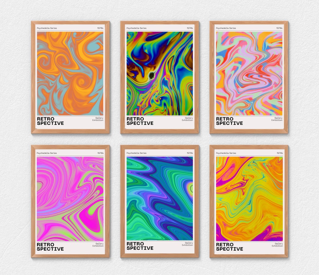 Retro Print Set of Six, Groovy Posters for Bedroom, Psychedelic Photos ...