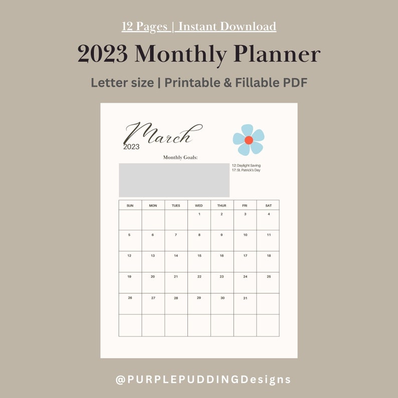 2023 Calendar Printable 2023 Monthly Planner Printable - Etsy