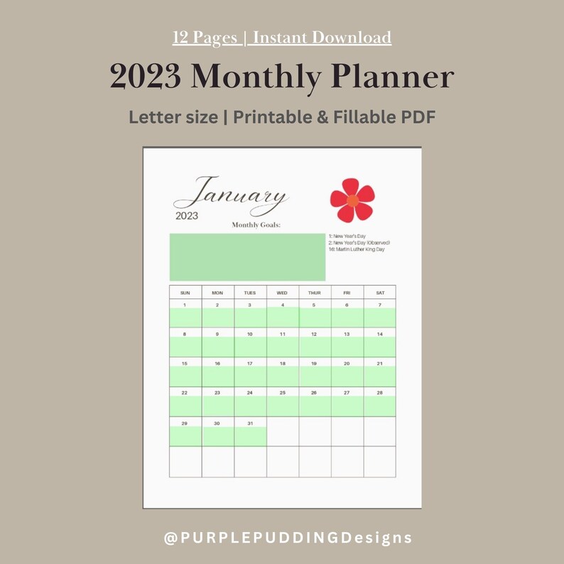 2023 Calendar Printable 2023 Monthly Planner Printable - Etsy