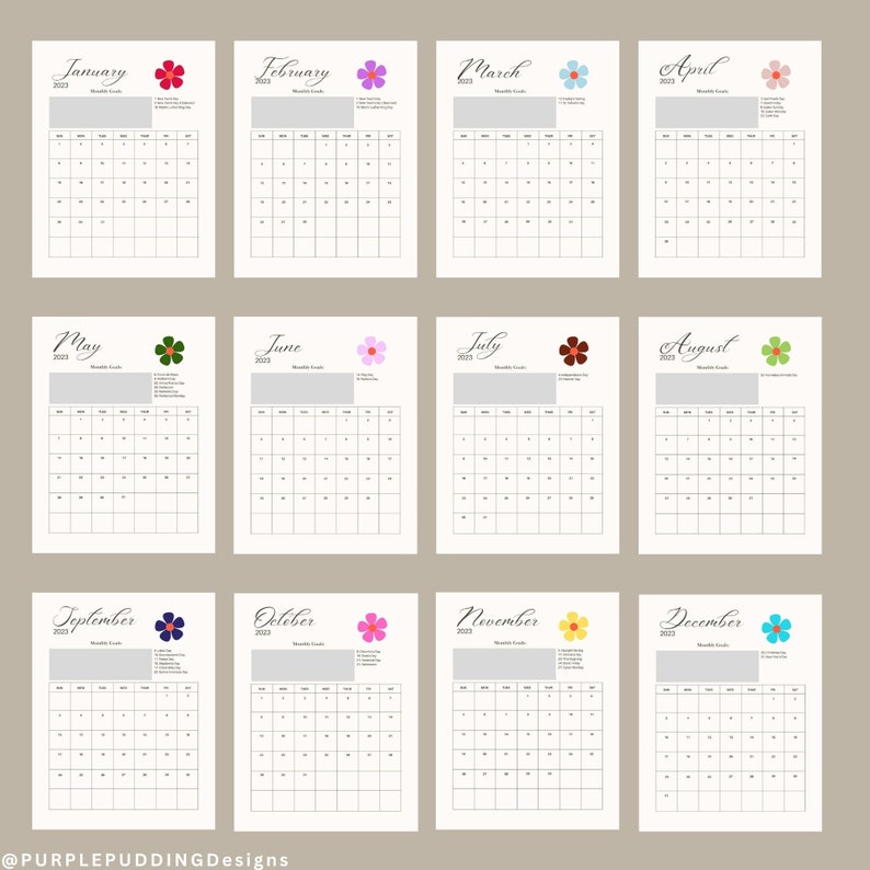 2023 Calendar Printable 2023 Monthly Planner Printable - Etsy