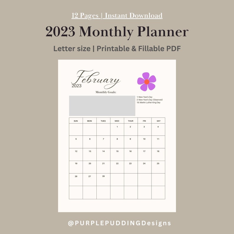 2023 Calendar Printable 2023 Monthly Planner Printable - Etsy
