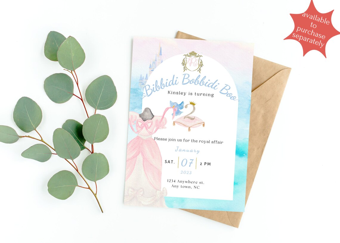 Princess Bibbidi Bobbidi Two Birthday Banner, Princess Watercolor ...