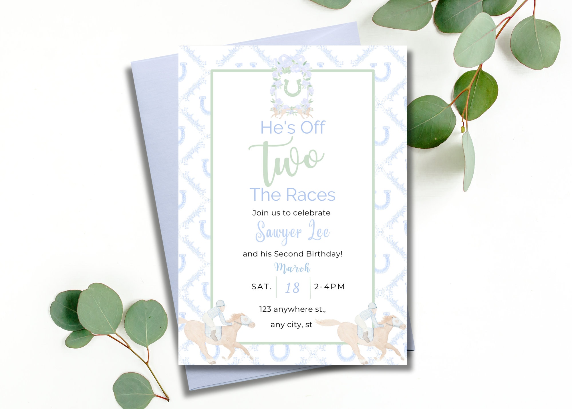 Off Two the Races Horse Themed Kentucky Derby Birthday Party Invitation ...
