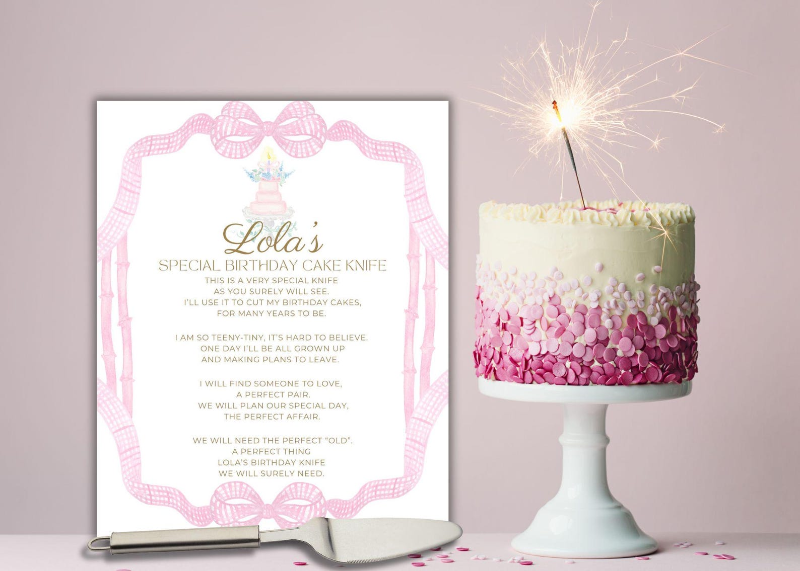 Birthday Cake Knife Poem Print: Grandmillennial First Birthday (digital ...