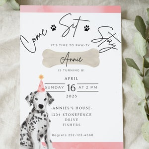 Dalmatian Dog Birthday Party Invitation, Come Sit Stay Invite Digital ...