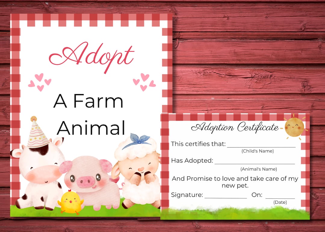 Farm Animal Adoption Sign Farm Birthday Party Adoption - Etsy