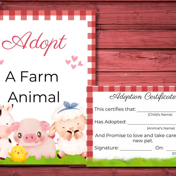 Farm Animal Adoption Certificate - Etsy