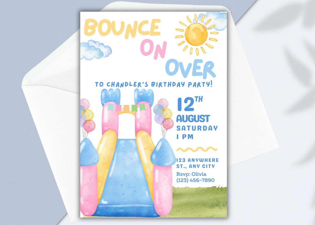 Bounce House Birthday Invitation, Bounce on Over Party Invite, Bouncy ...