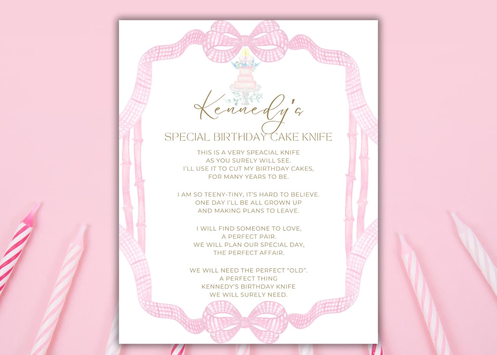 Birthday Cake Knife Poem Print: Grandmillennial First Birthday (digital ...