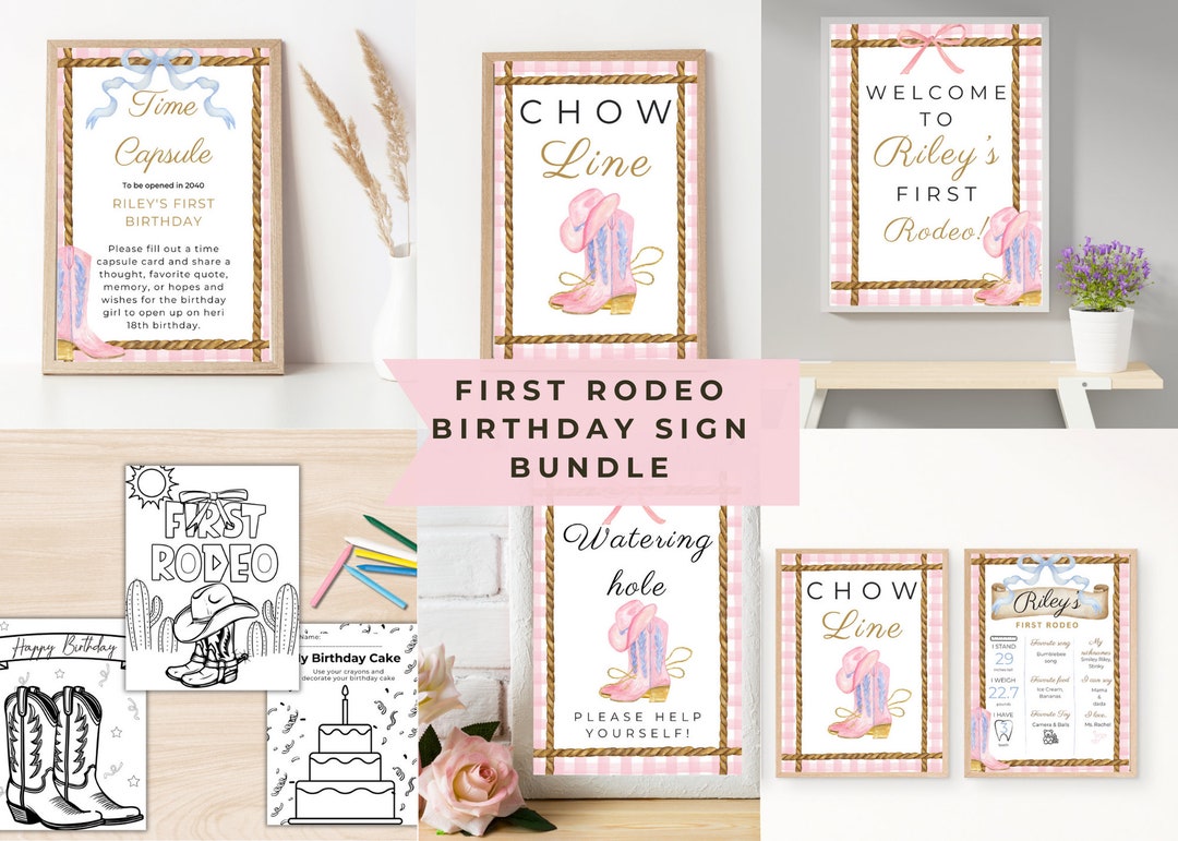 Cowgirl's First Rodeo Birthday Sign Bundle, Wild West Rustic 1st ...