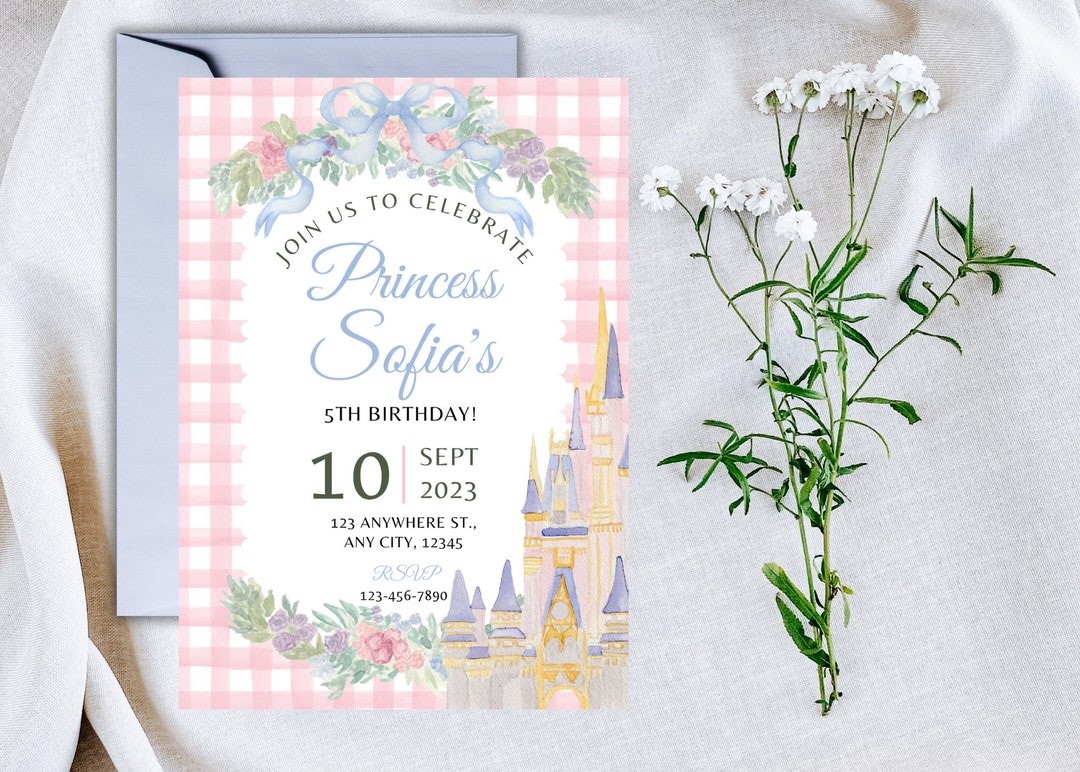 Fairytale Princess Birthday Invitation, Watercolor Pink Princess Party ...