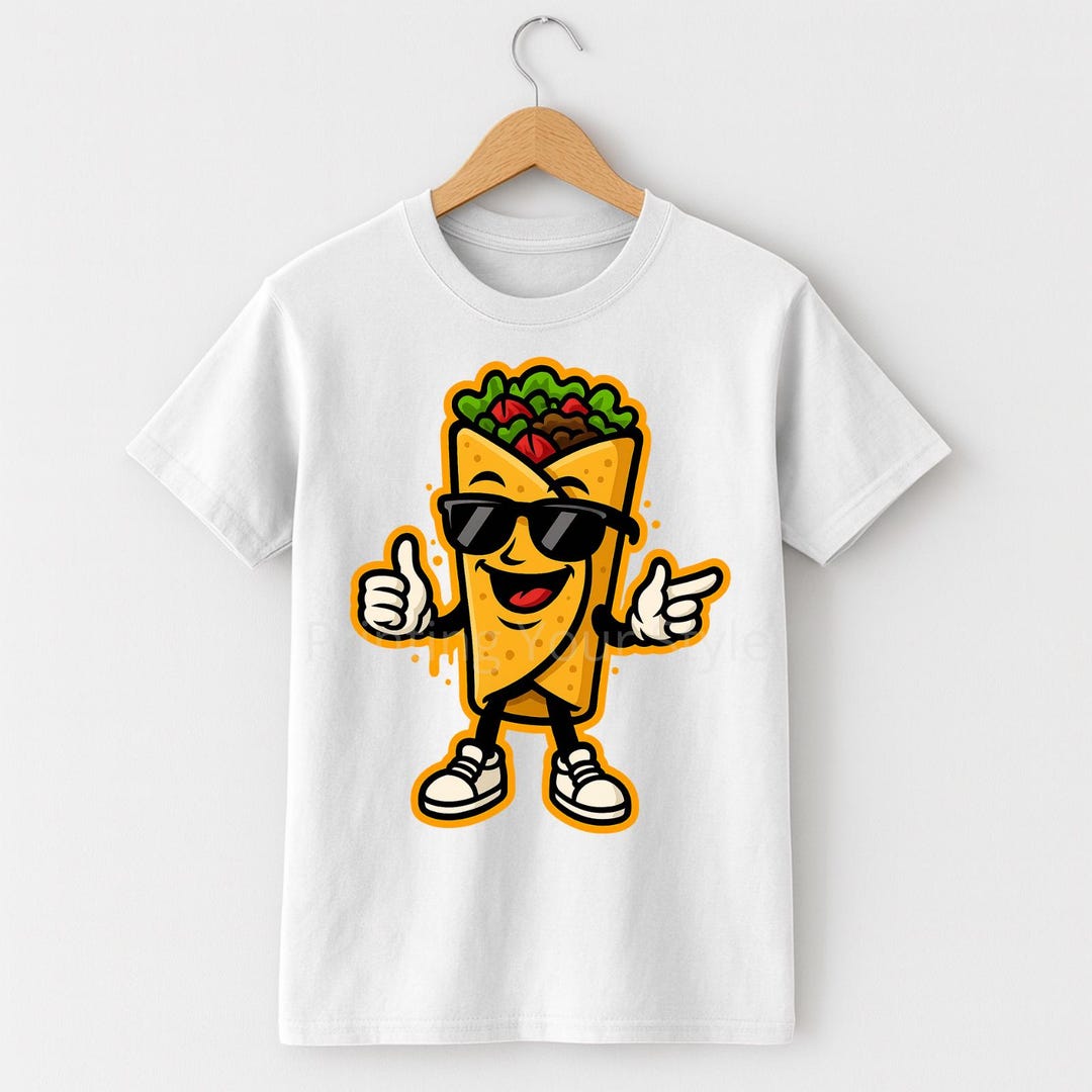 Cool Burrito Cartoon T-shirt – Funny Wrap Graphic Tee for Food Lovers ...