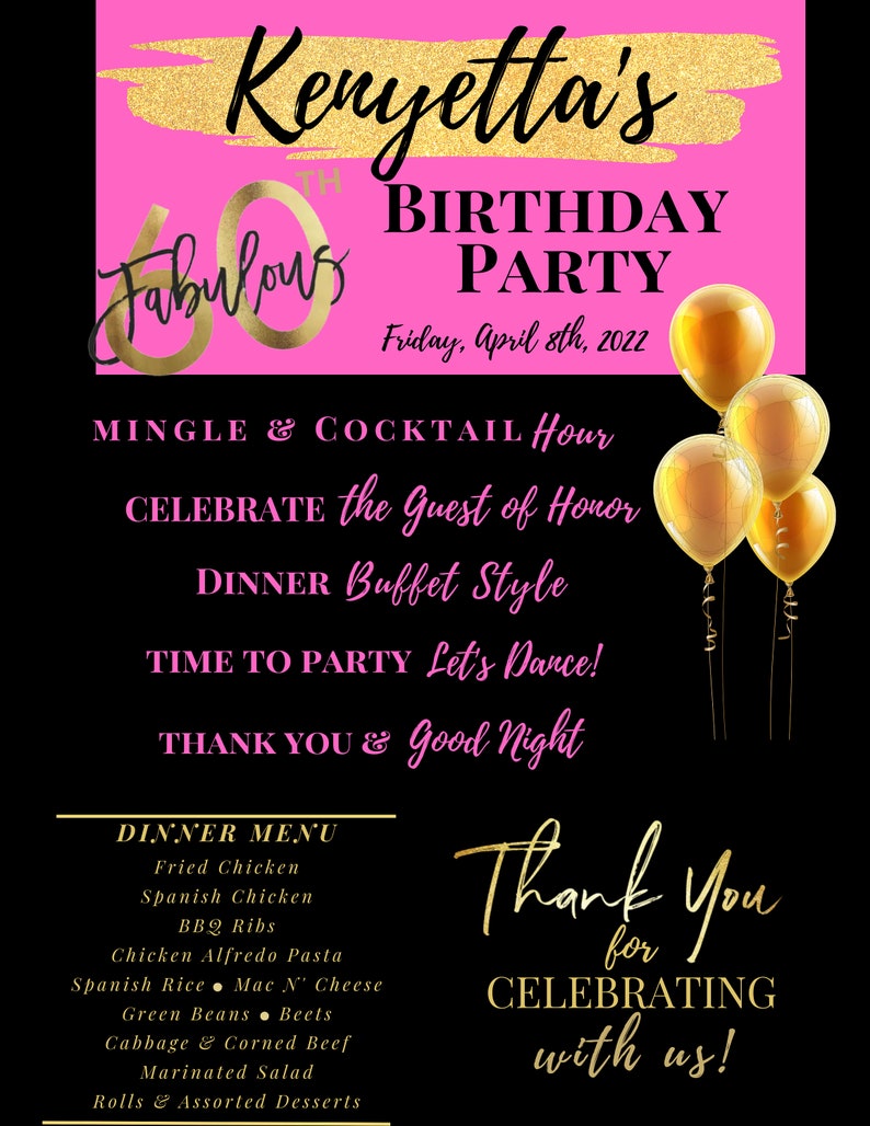 60th Birthday GOLD Event Program Custom | Digital Download (we Design ...